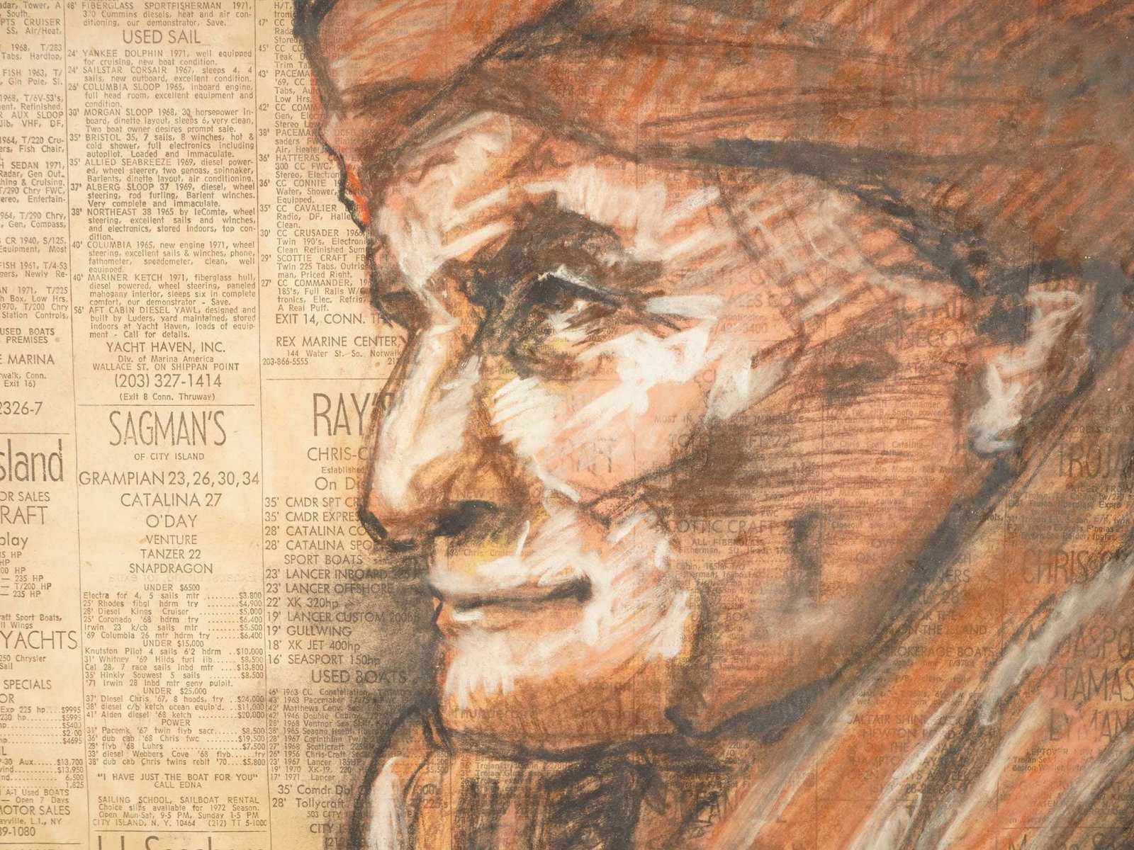 Mixed Media Painting Elderly Figure Portrait Auction