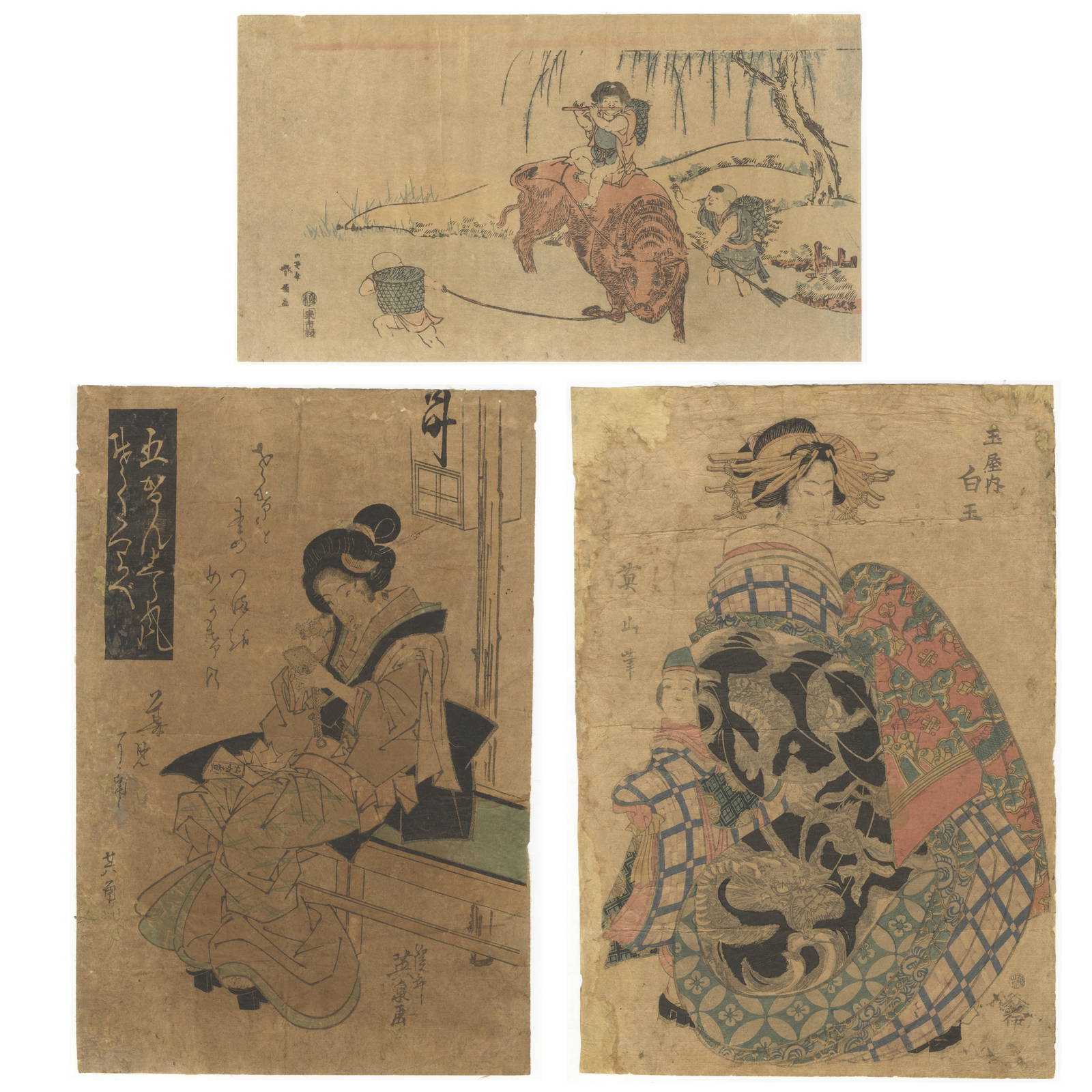 Set Of 3 Edo Period Prints, Japanese Woodblock Print Auction