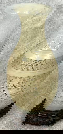 Rare Antique Signed Chinese Jade Vase Qing Dynasty