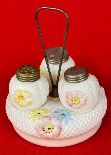 Antique Consolidated Glass Company Cosmos Pattern Glass Condiment Set