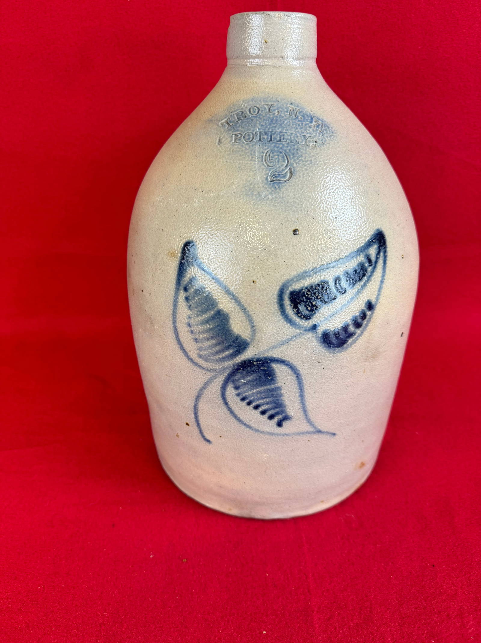 Troy Ny Pottery 2 Gal Blu Decorated Stoneware Jug Auction