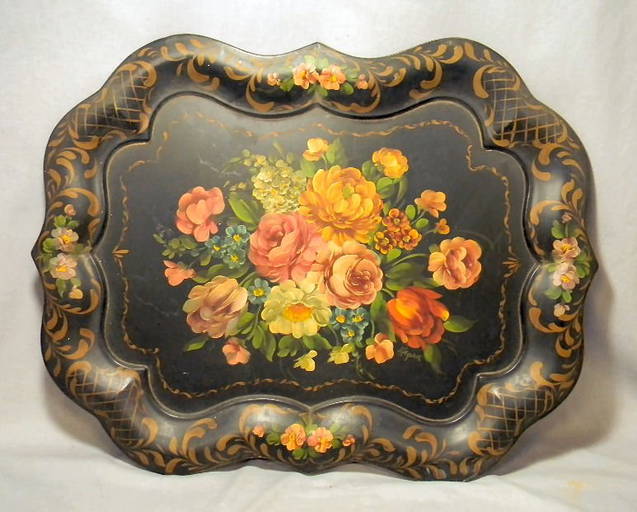 Large Painted Tin Tray In Very Good Condtion, Artist