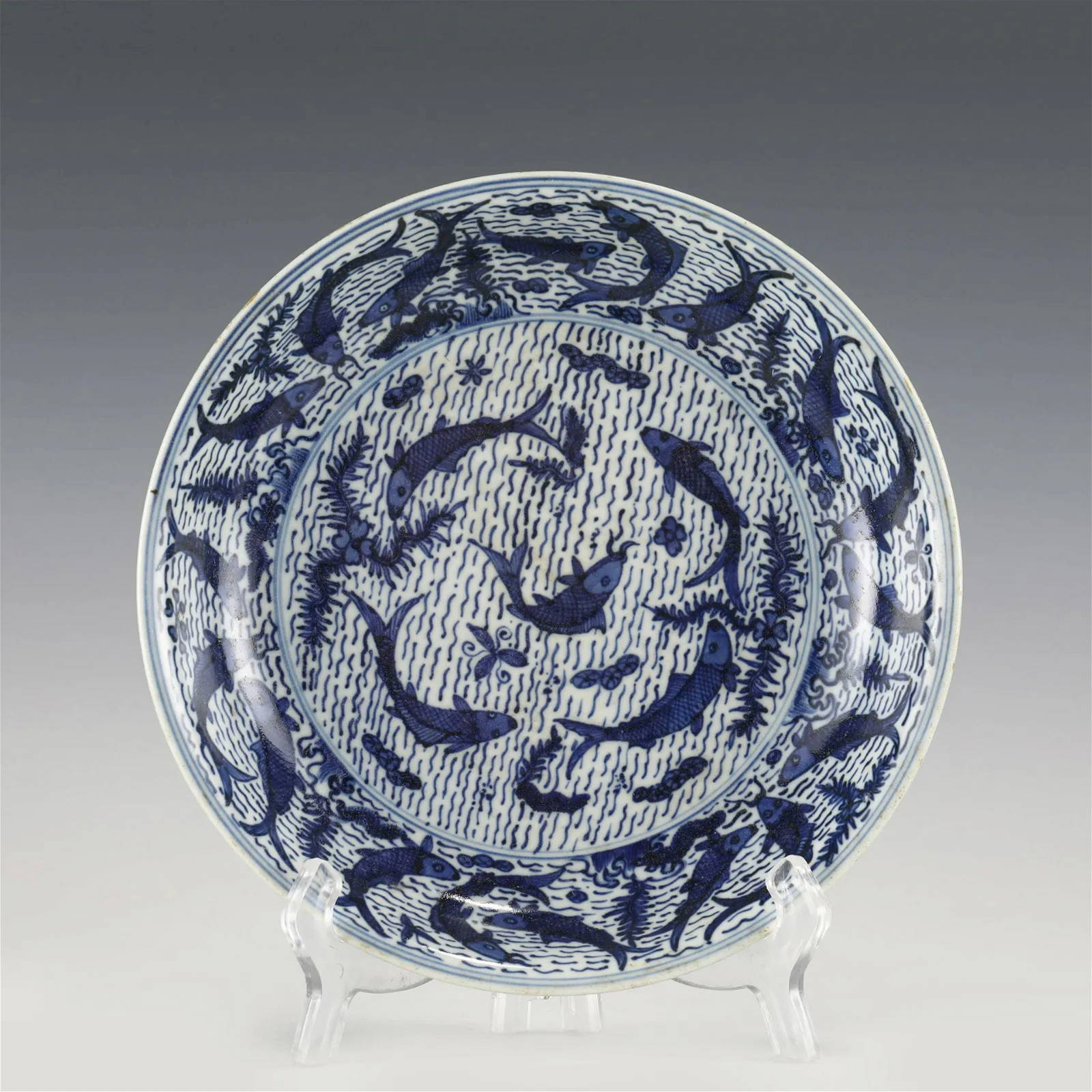 Ming Wanli Blue & White Carps Plate Auction