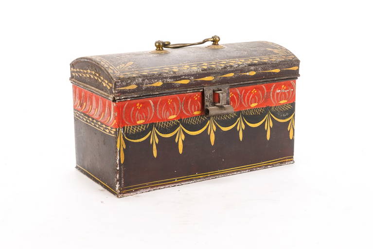 Dome Top Decorated Tole Document Box.
