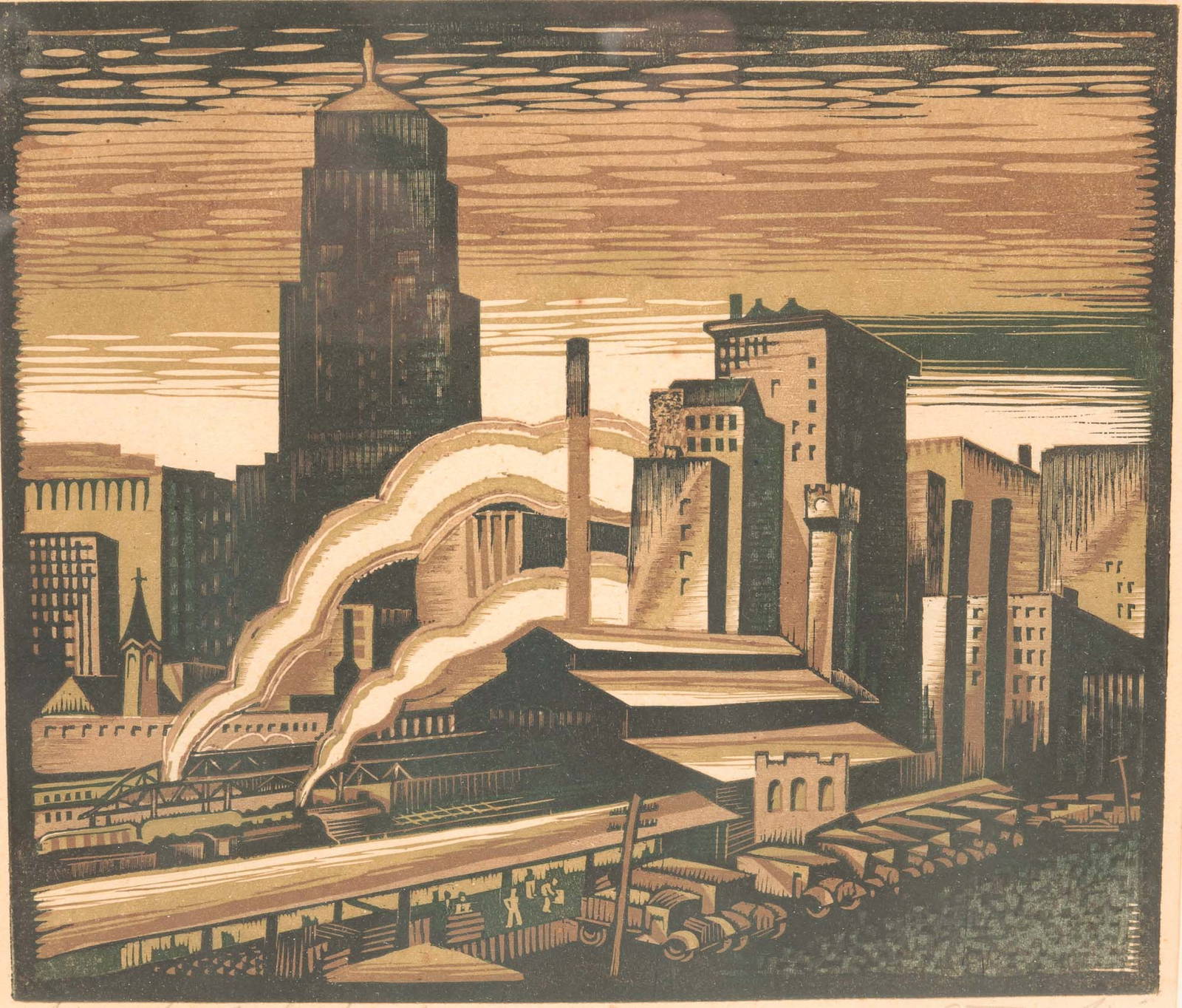 Charles Turzak (american, 1899-1986) South Of The Loop Woodcut. Auction