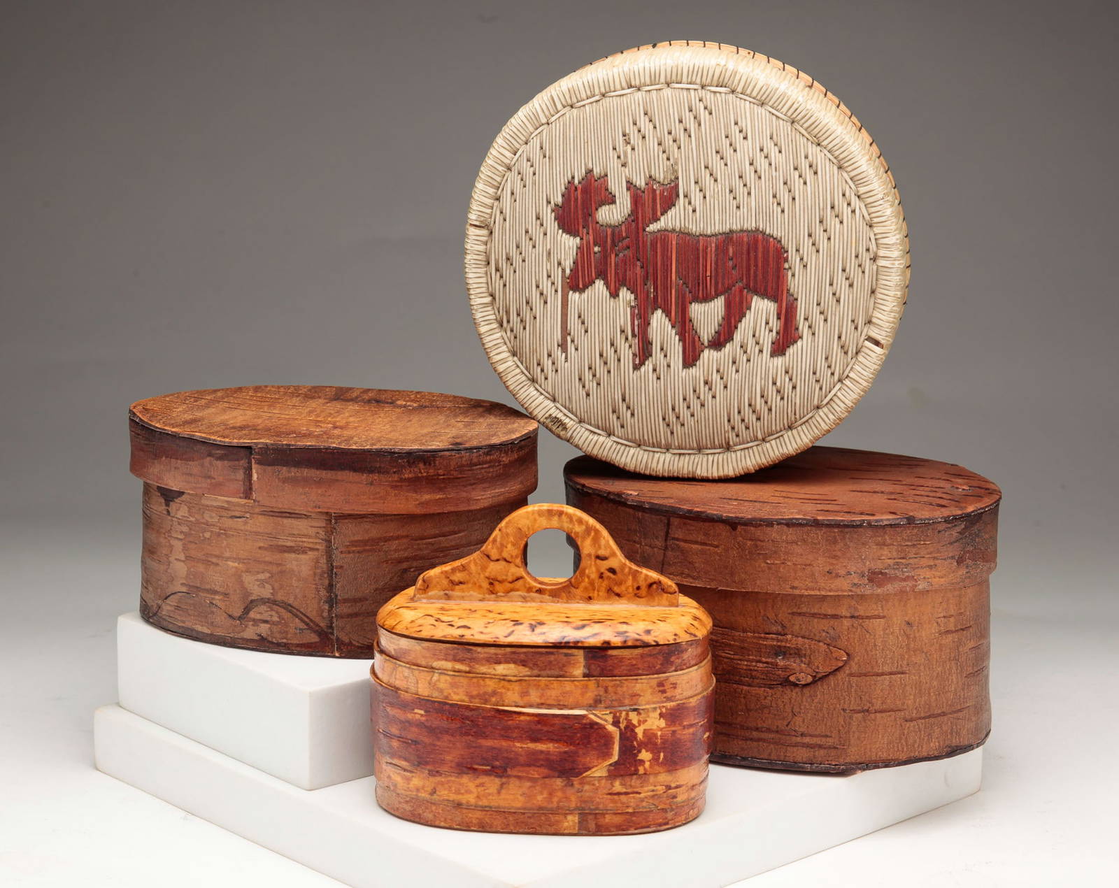 Three Native American Lidded Boxes. Auction
