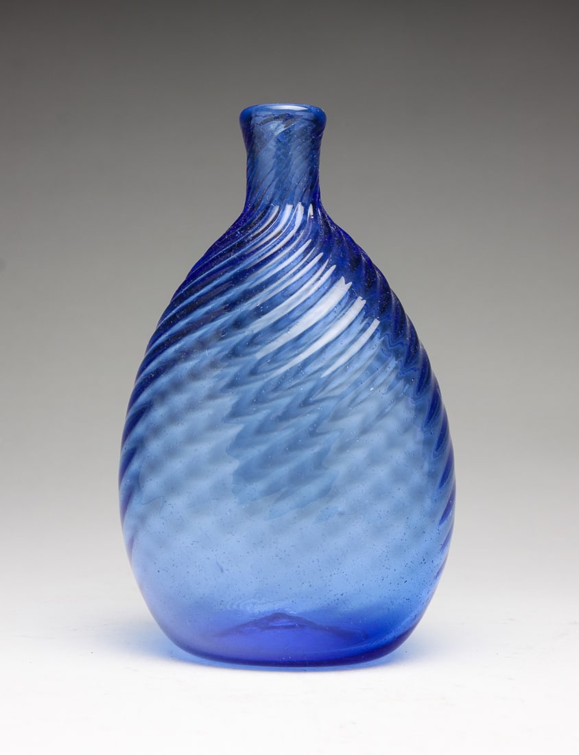 Midwestern Swirl Rib Blown Glass Flask. Auction