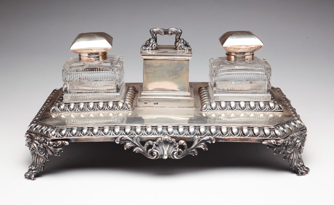 English Silver Desk Set. Auction