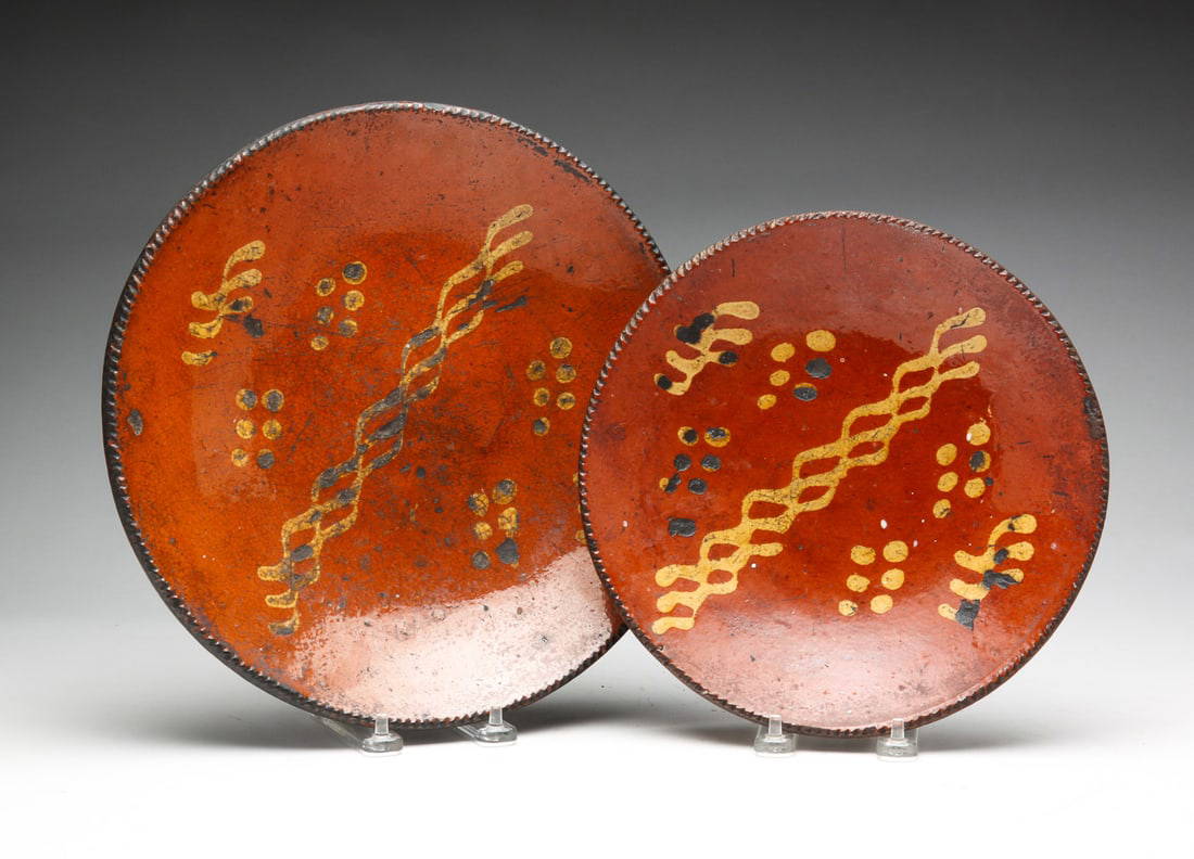Two American Redware Pie Plates. Auction