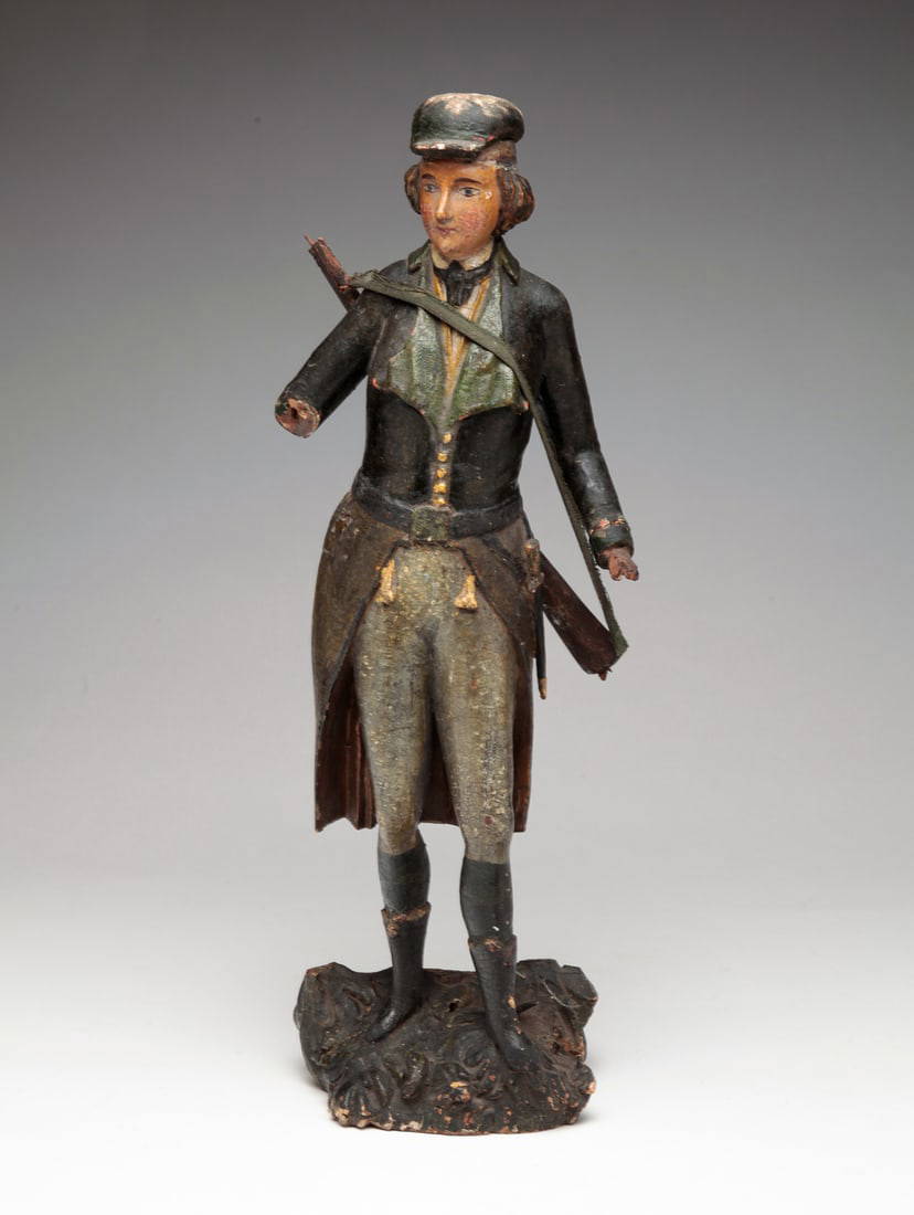 European Carved Huntsman Figure. Auction