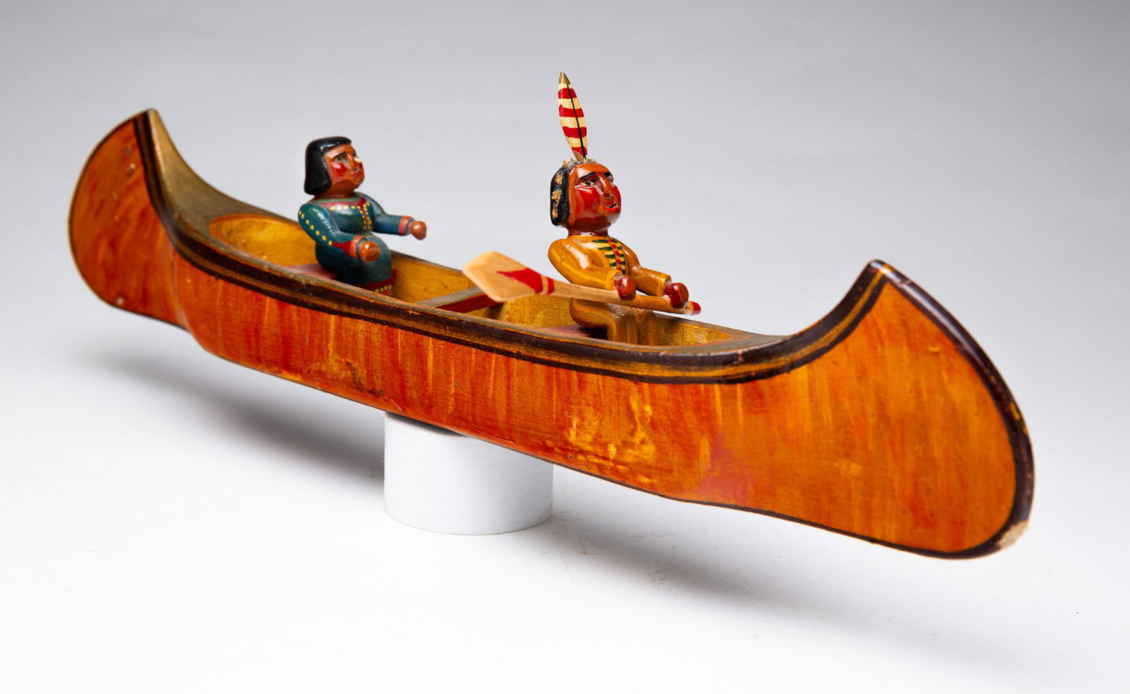 Carving Of Native Americans In Canoe. Auction