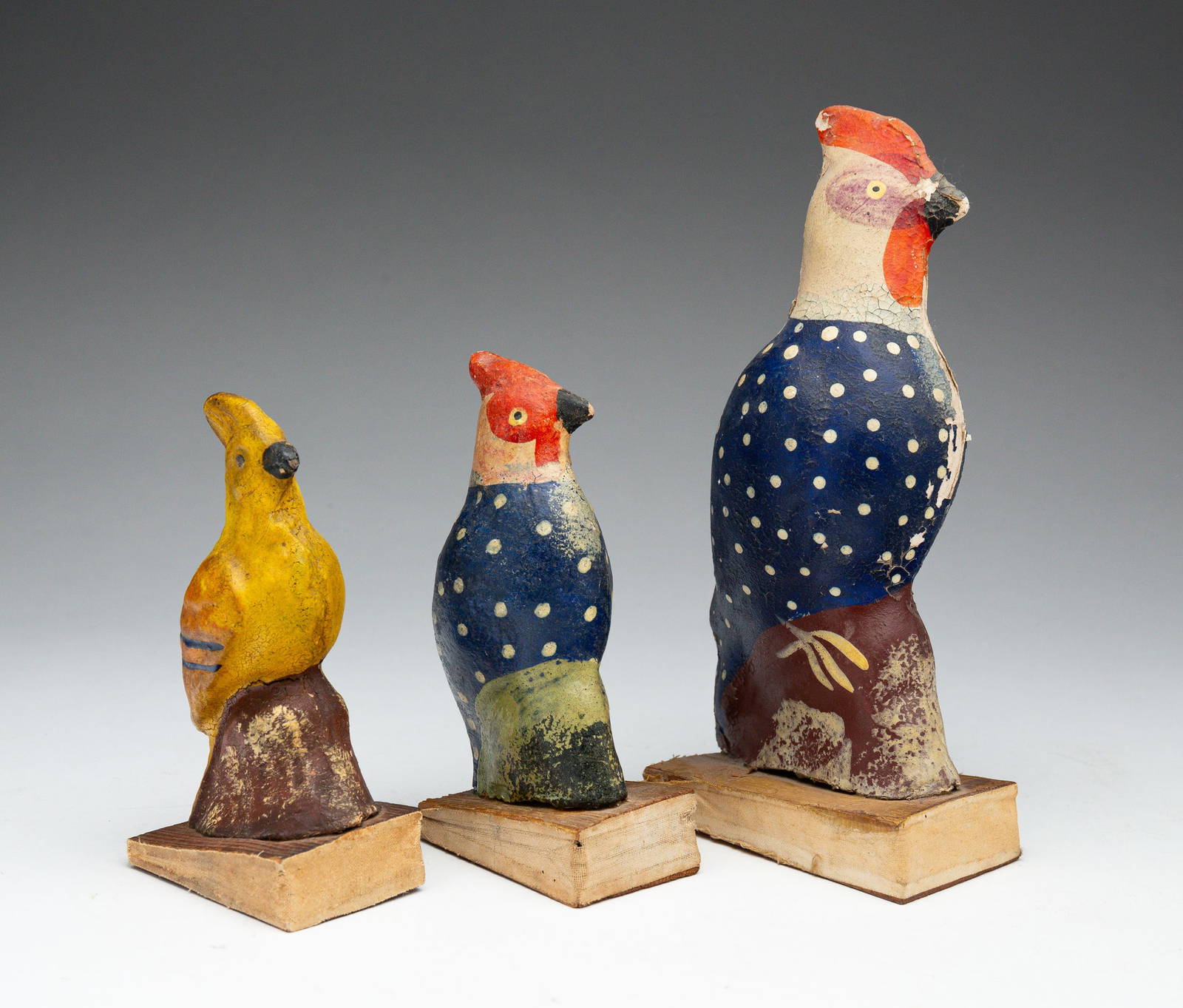 Three Paper Mache Woodpecker Pipsqueaks. Auction