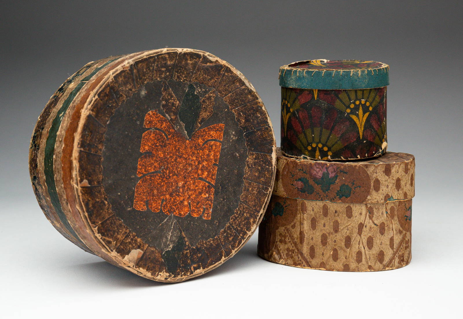 Three Wallpaper Band Boxes. Auction