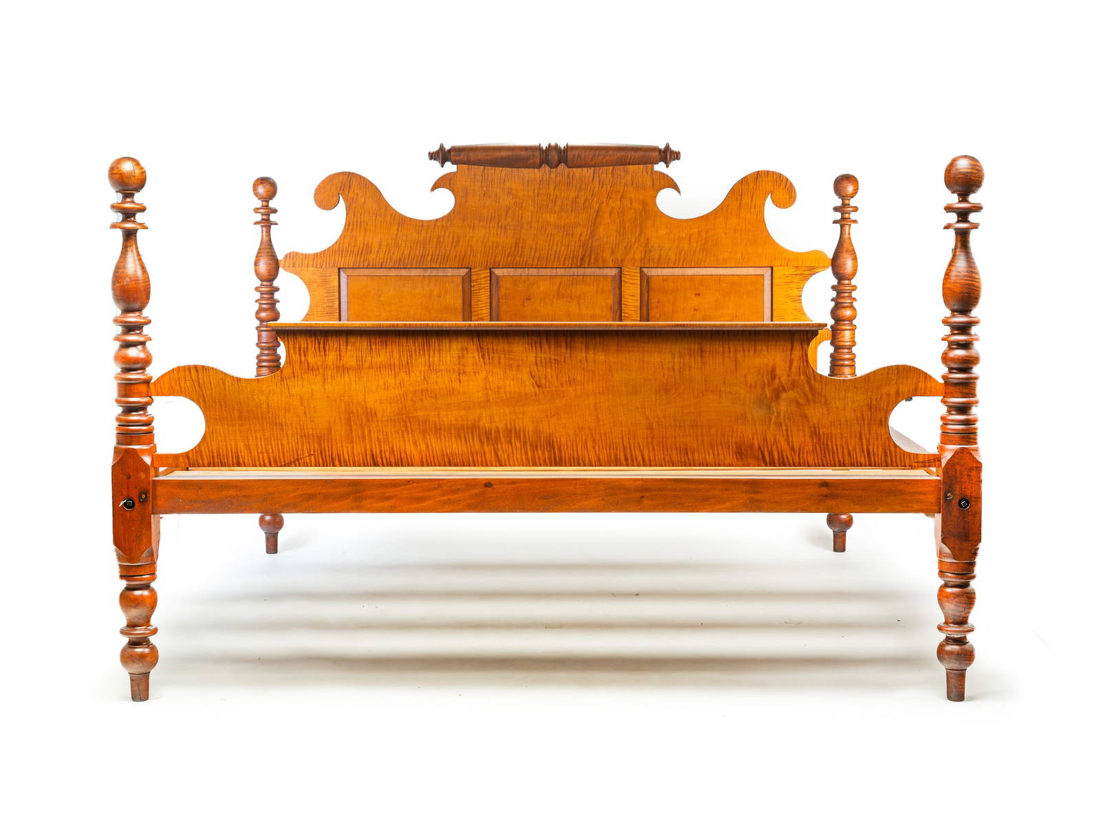 David T. Smith King-sized Tiger Maple Bed. Auction