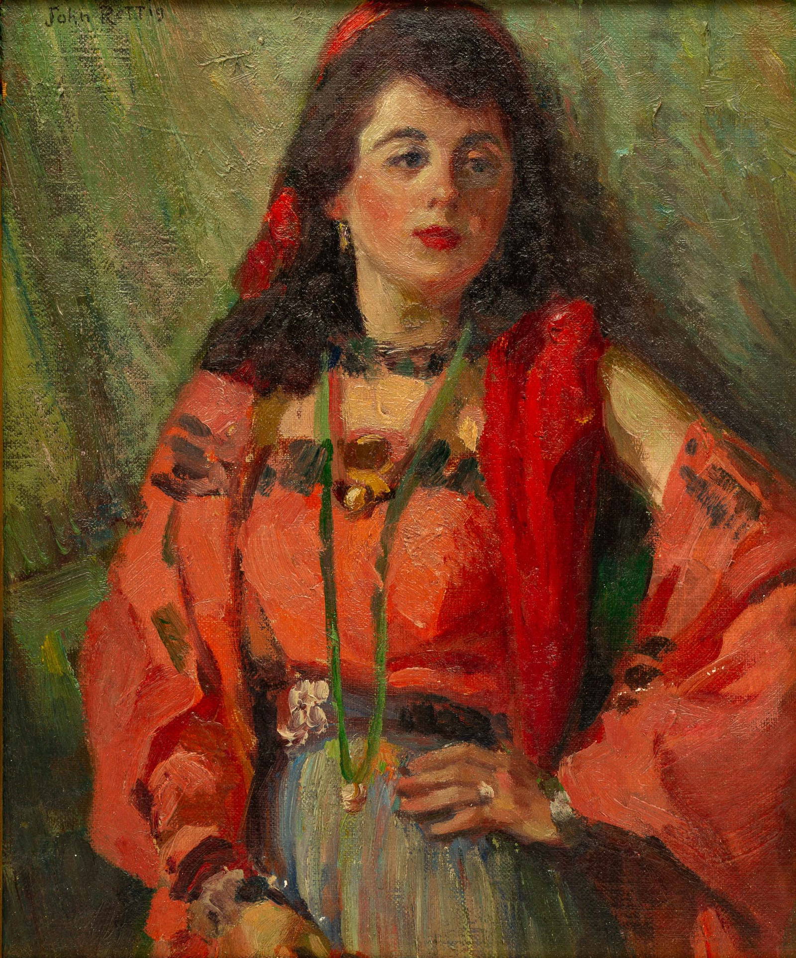 "woman In Red" By John Rettig (1855-1932). Auction