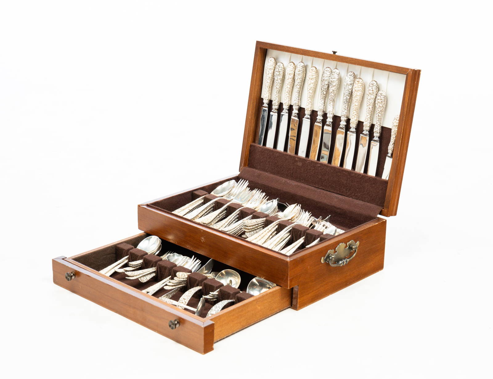 Kirk Steiff "repousse" Sterling Silver Flatware Set. Auction