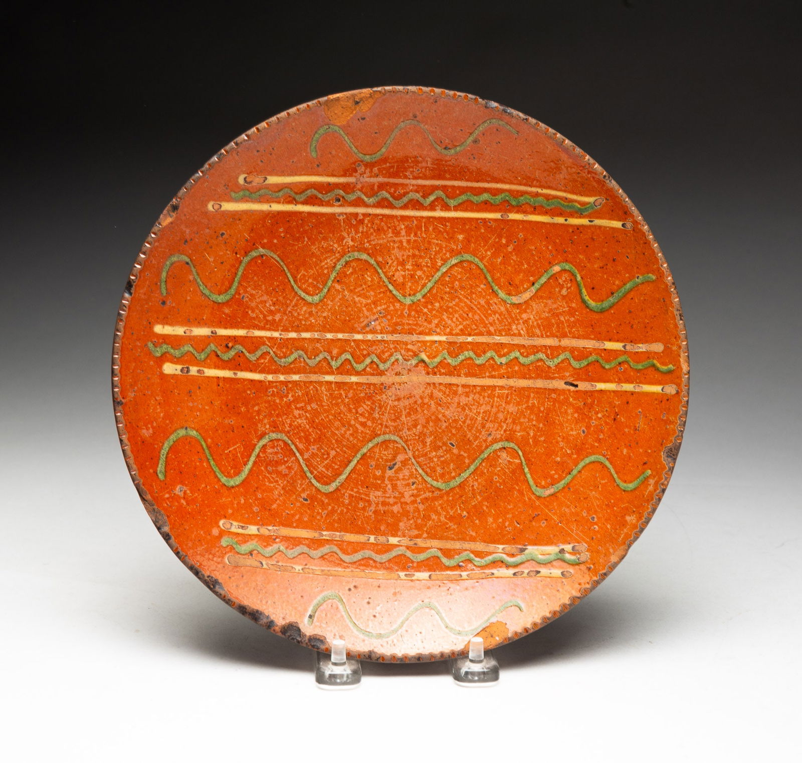 Slip Decorated Redware Plate. Auction