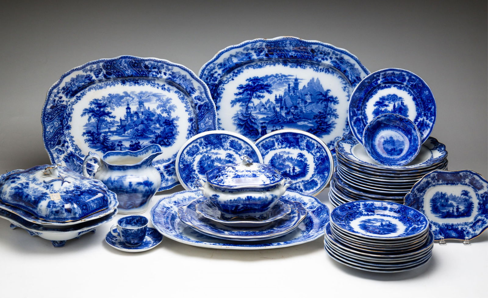 Large Selection Of Flow Blue Dinnerware. Auction