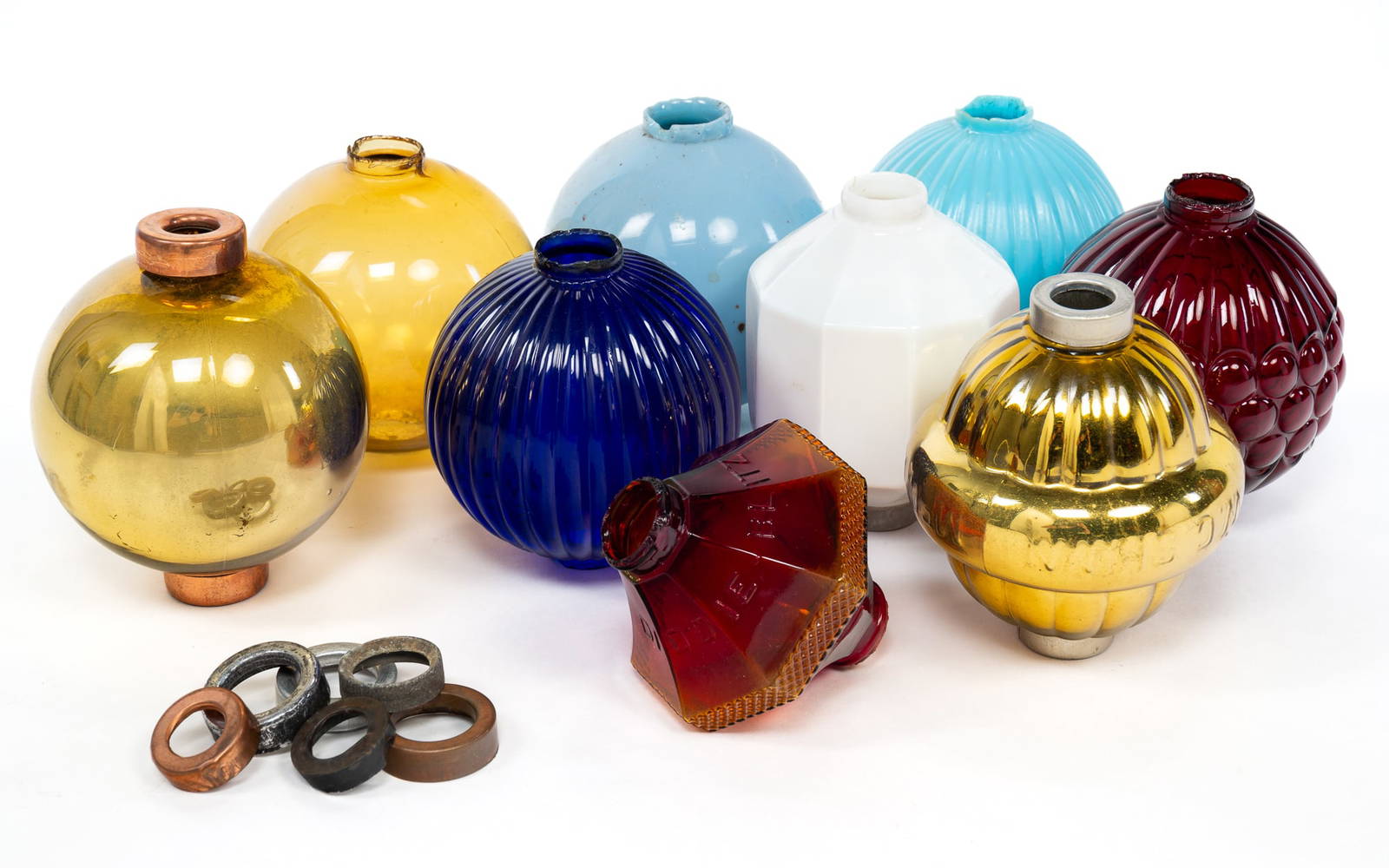 Nine Glass Lightning Rod Balls. Auction