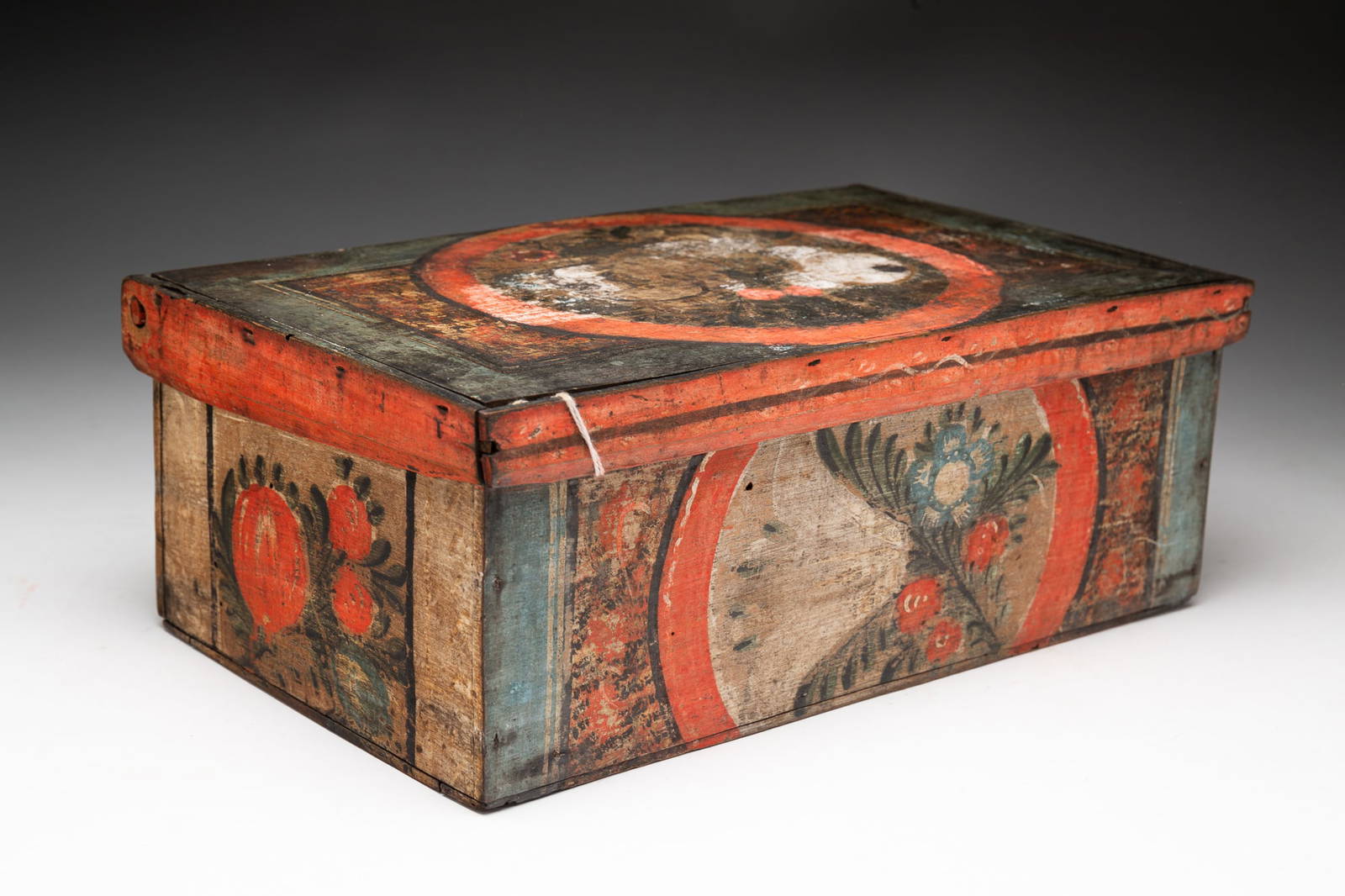 Paint Decorated Wood Document Box. Auction