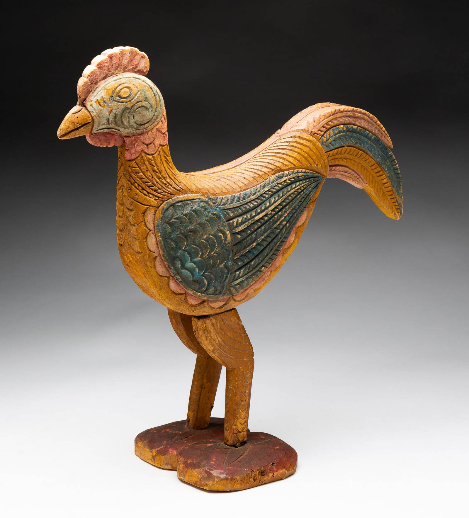 Carved And Painted Wood Folk Art Rooster. Auction