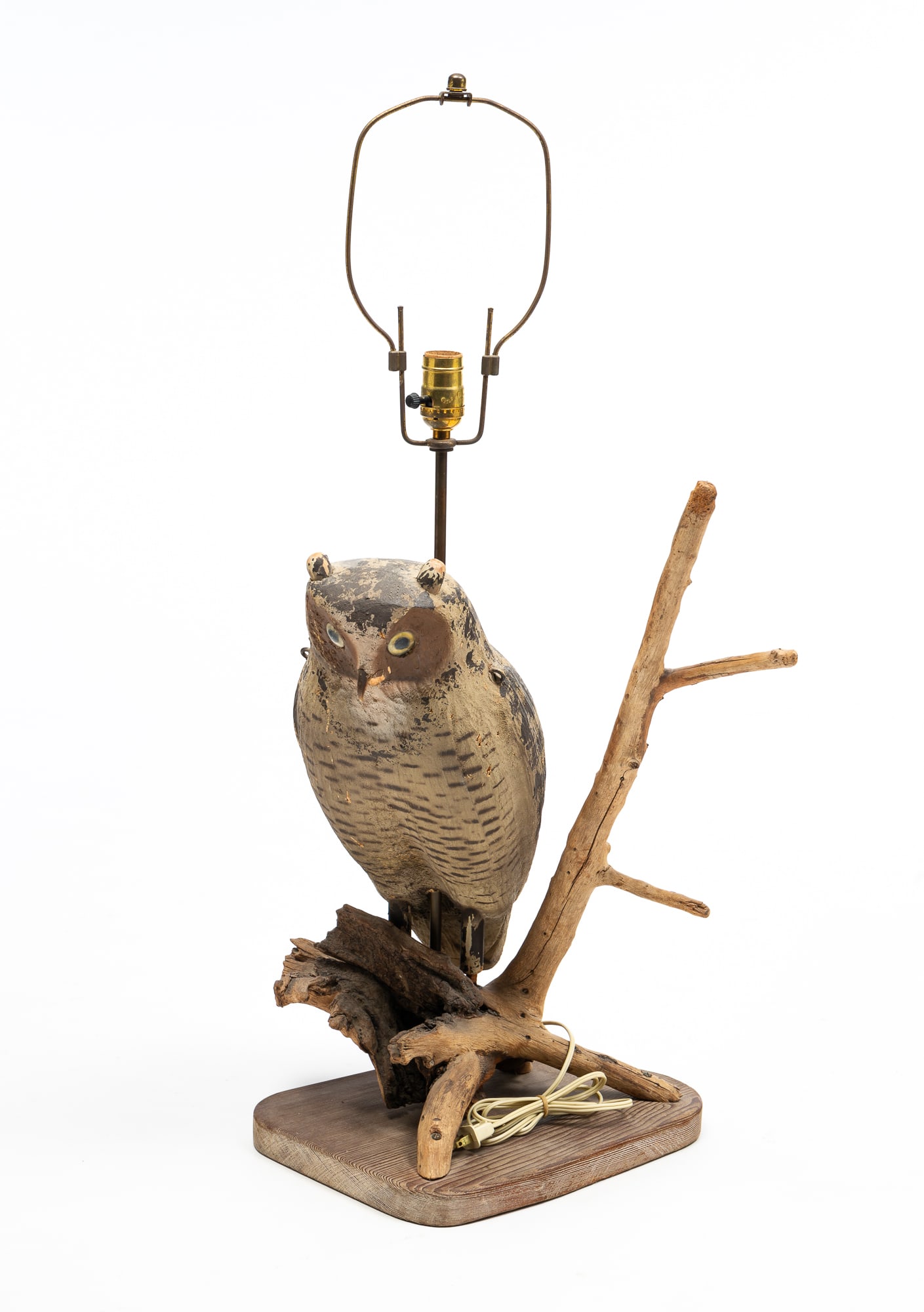 Painted And Carved Herter's Owl Decoy Lamp. Auction