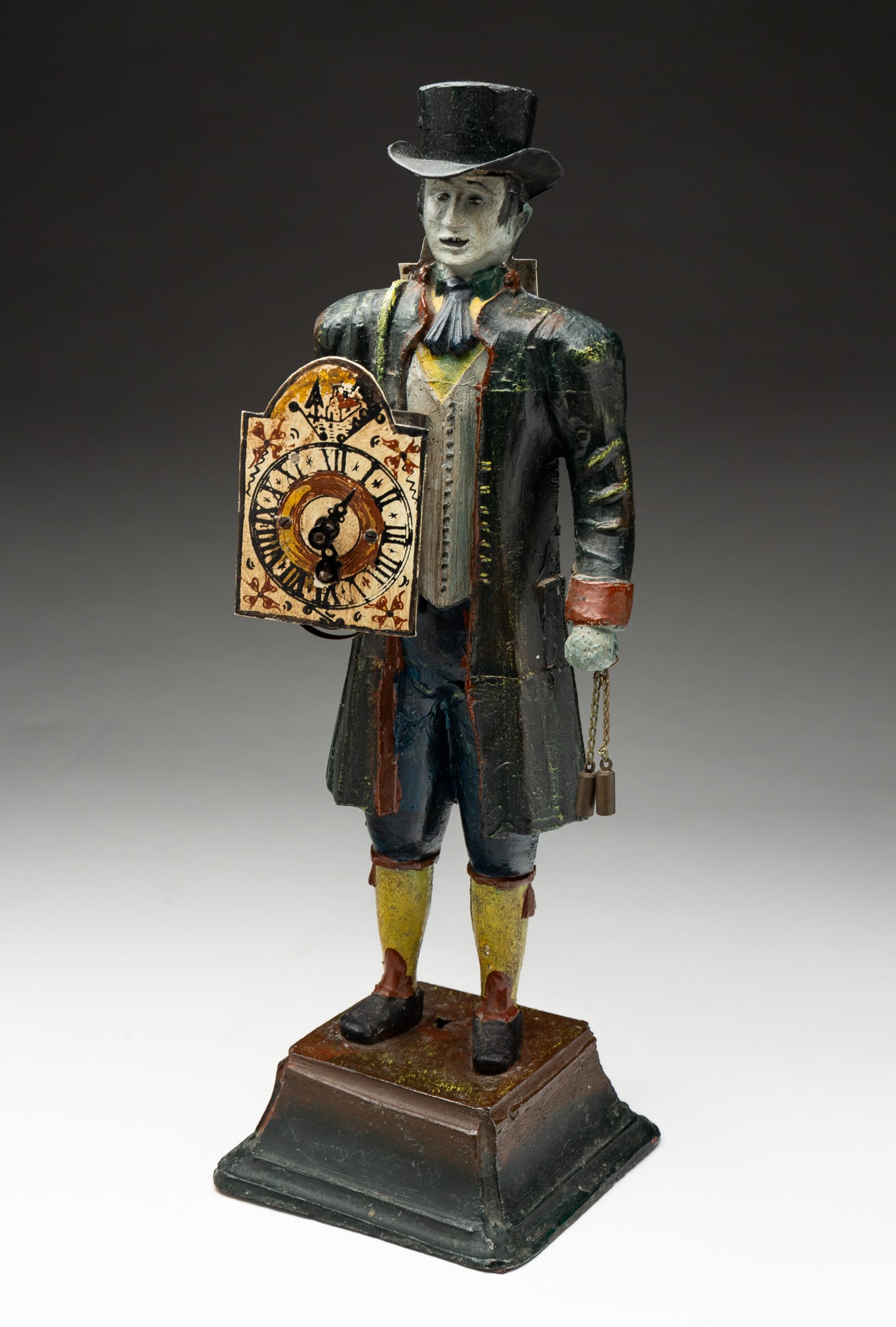 Painted And Cast Iron Peddler Shelf Clock. Auction