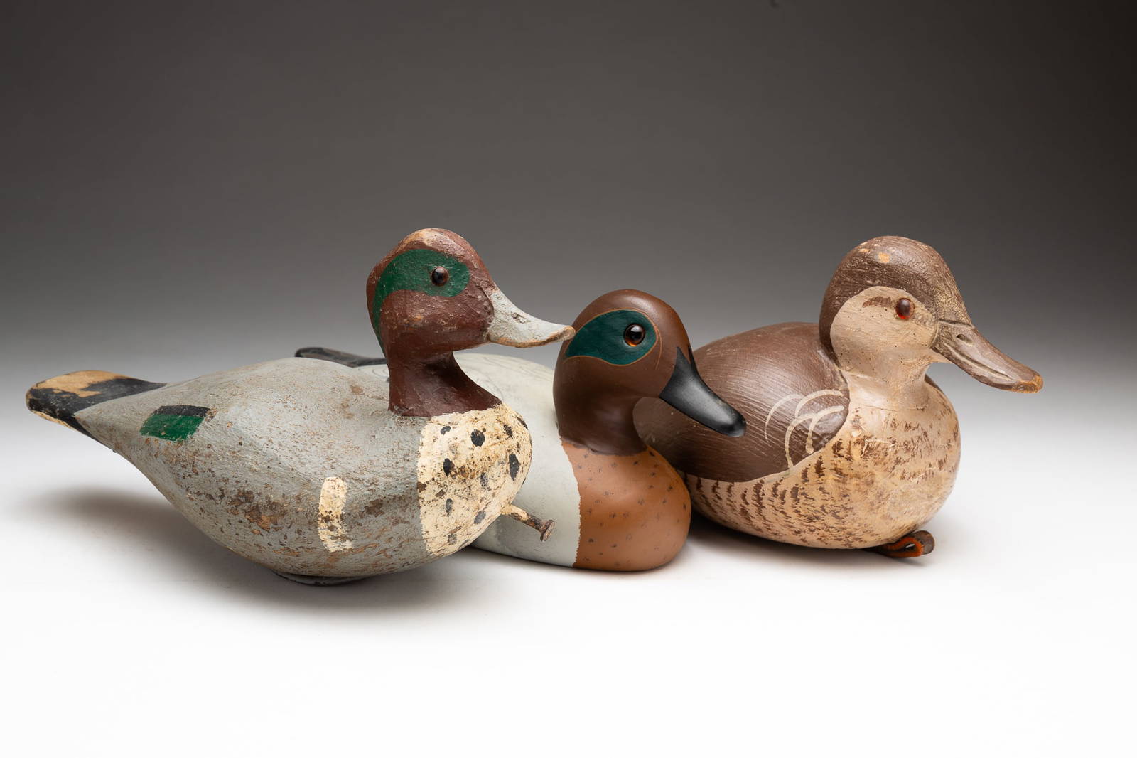Two American Carved And Painted Green-winged Teal Duck Decoys Plus ...