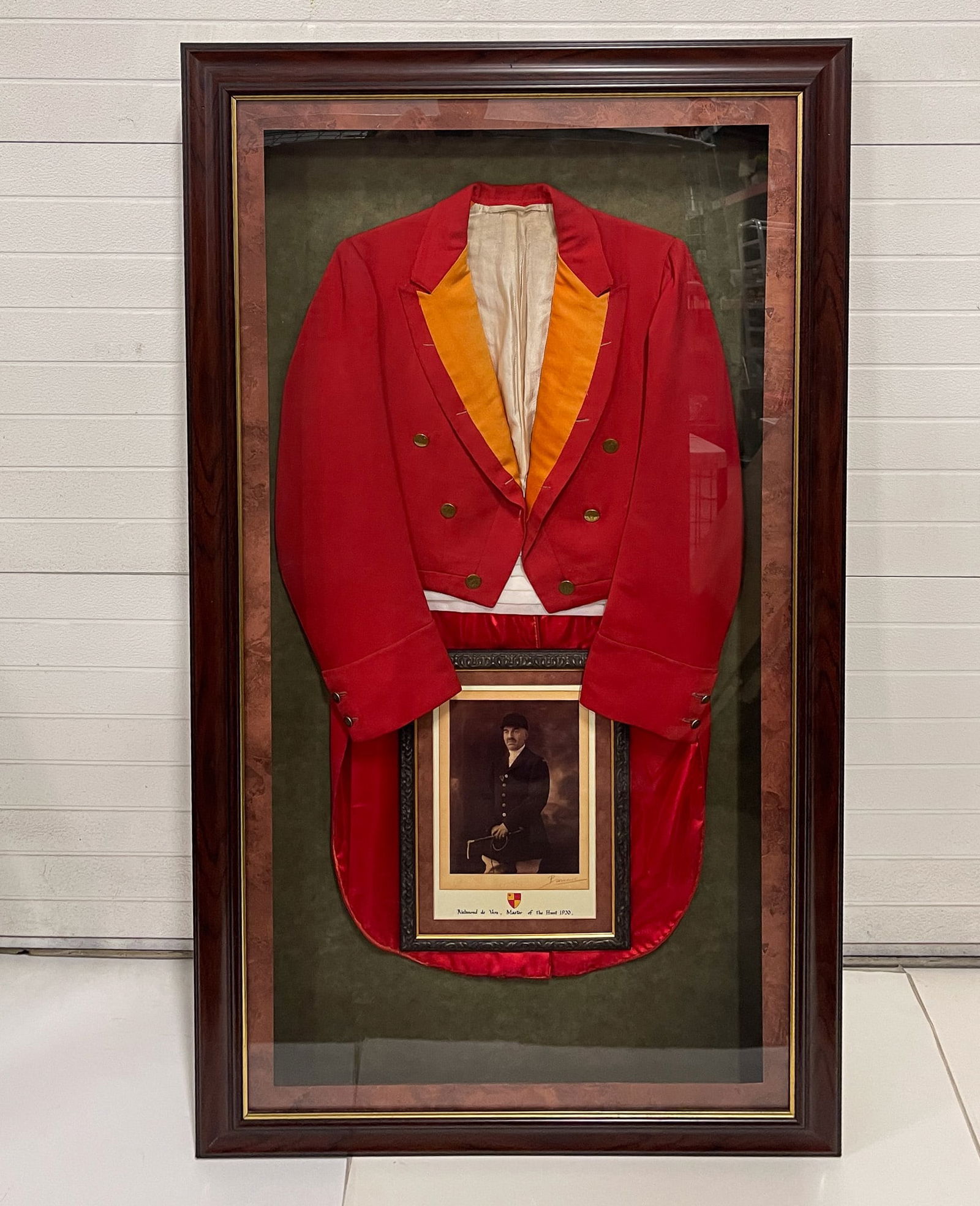 Large Shadowbox Frame Containing A Fox Hunting Jacket. Auction