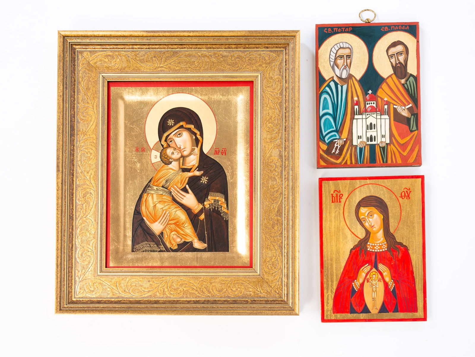Three Contemporary Eastern European Religious Icons On Board. Auction