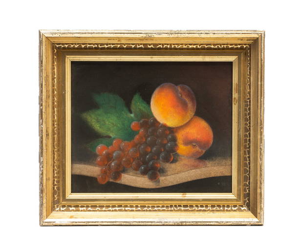 American School Still Life Of Peaches And Grapes Pastel On Paper.