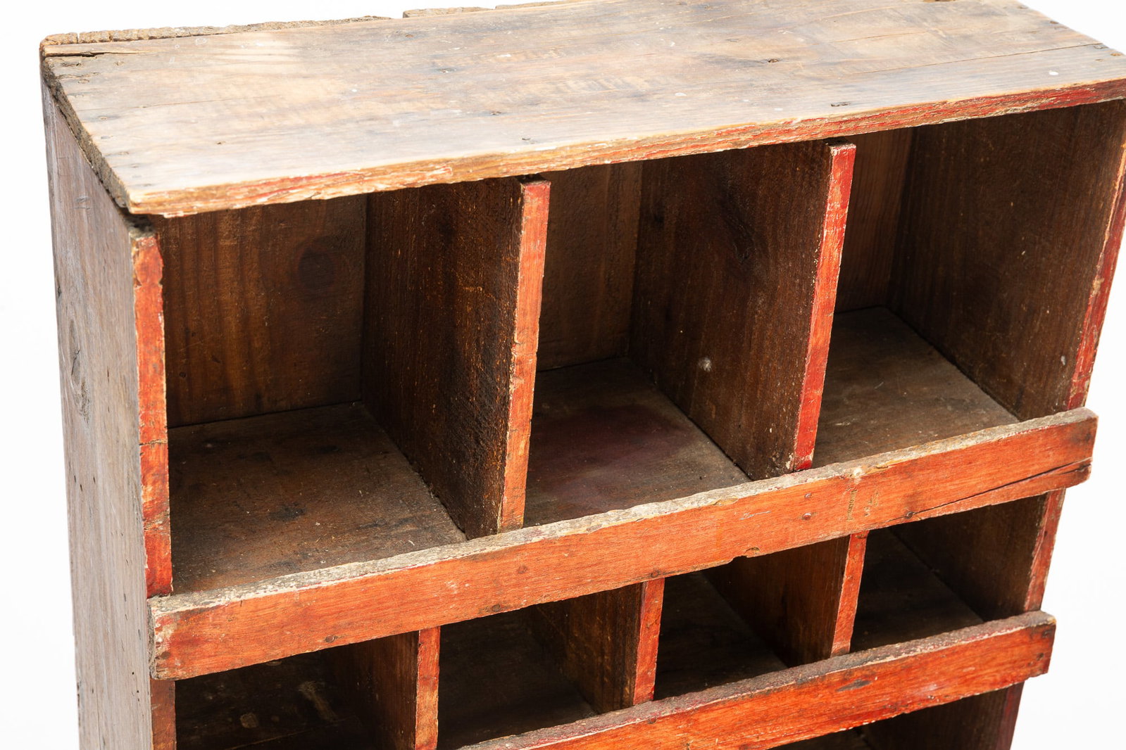 Primitive Red-painted Pine Pigeonhole Cabinet. Auction