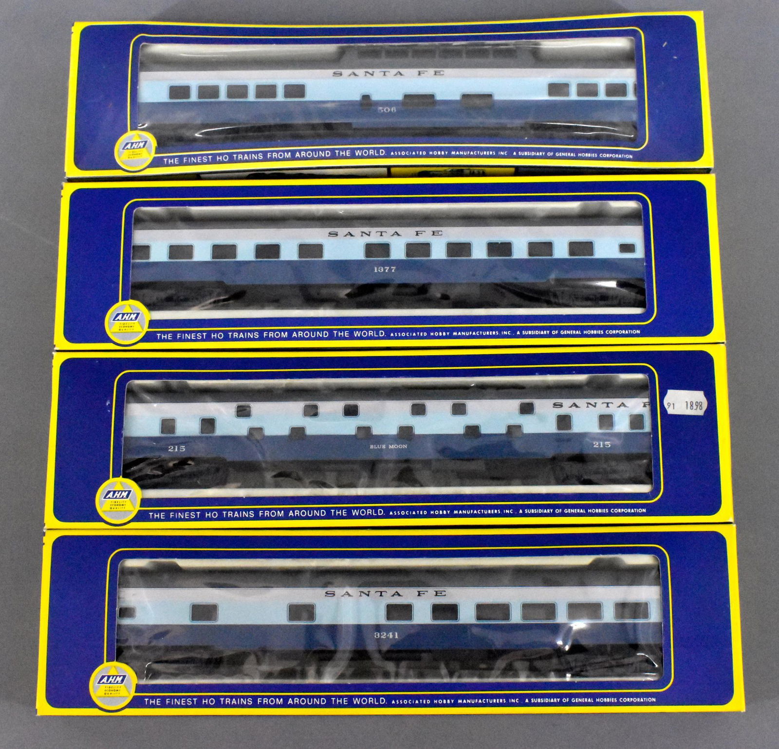 Four Rivarossi Ho Scale Santa Fe Blue Goose Passenger