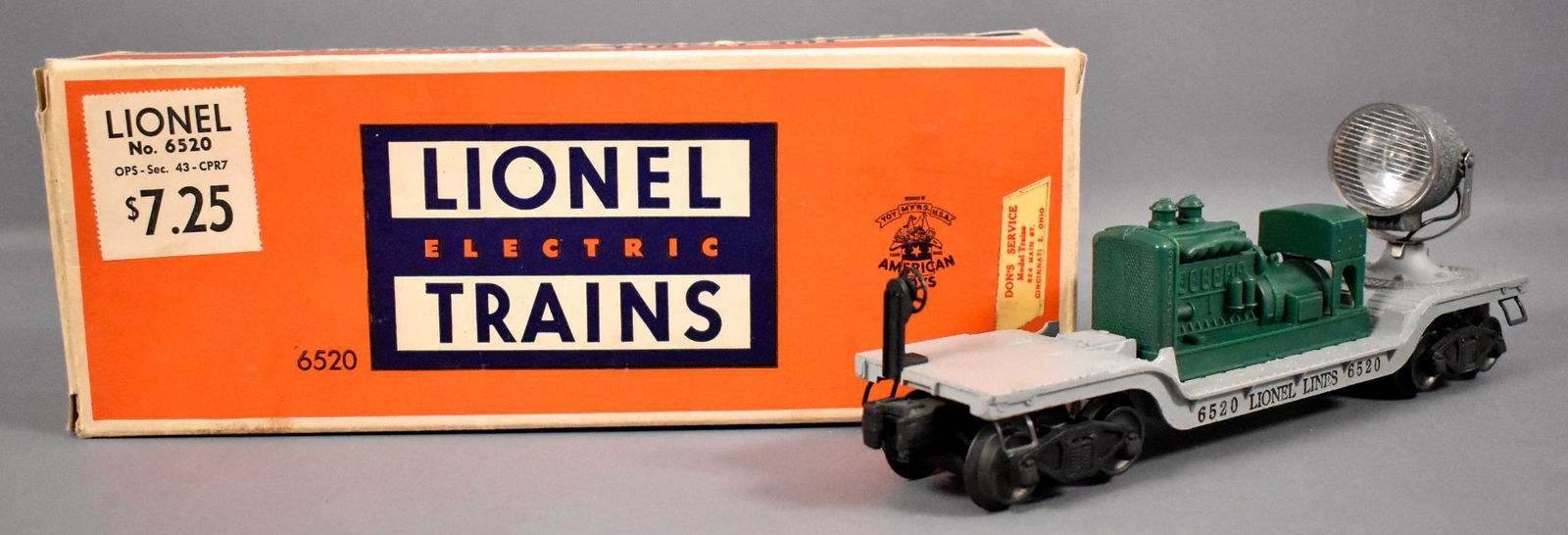 Lionel Postwar O 6520 Green Generator Searchlight Car