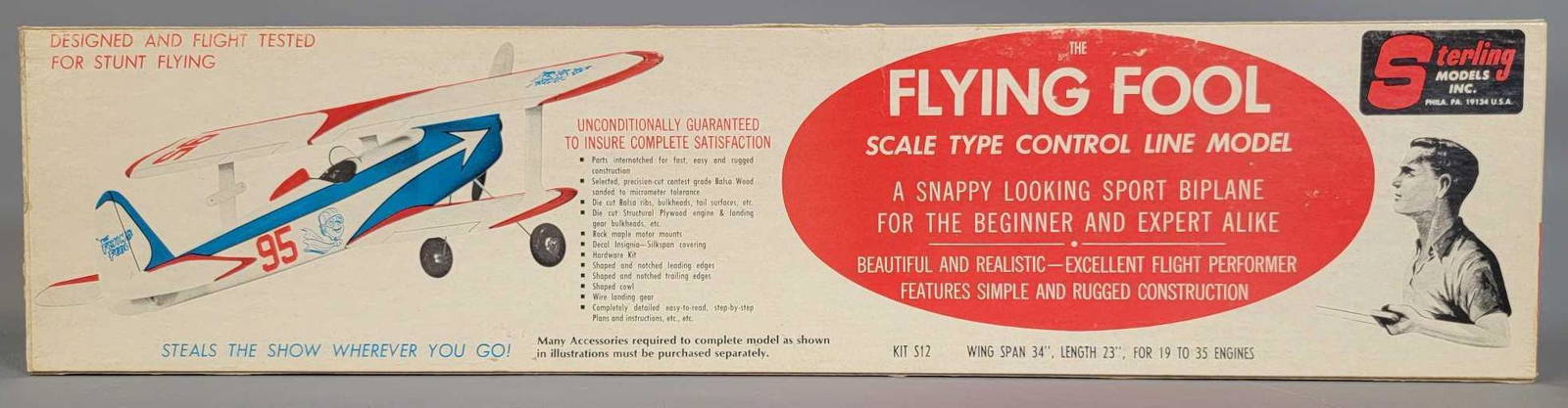 Vintage Sterling Flying Fool Gas Control Line Airplane