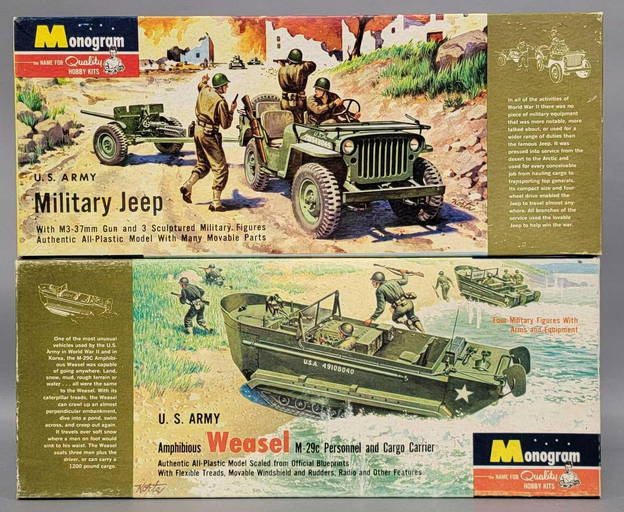 Two Monogram Us Army Military Vehicle Model Kits In Original Boxes
