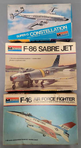 Three Monogram Military Plane Model Kits In Original Boxes