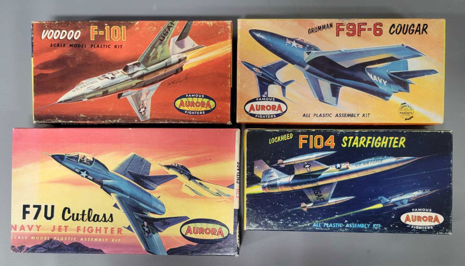 Four Aurora Small Scale Military Plane Model Kits In Original Boxes