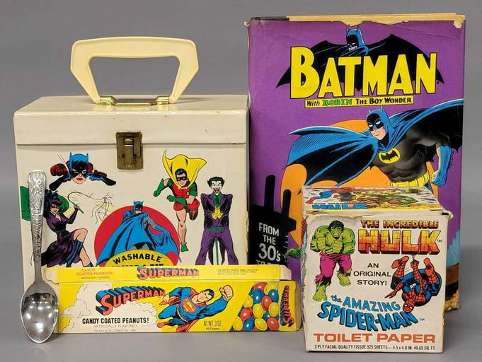 Five Mixed Super Hero Collectible Items Including Superman Batman And ...