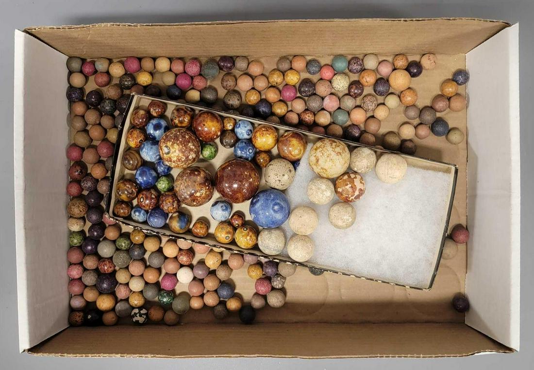 Large Collection Of Vintage Bennington And Clay Marbles