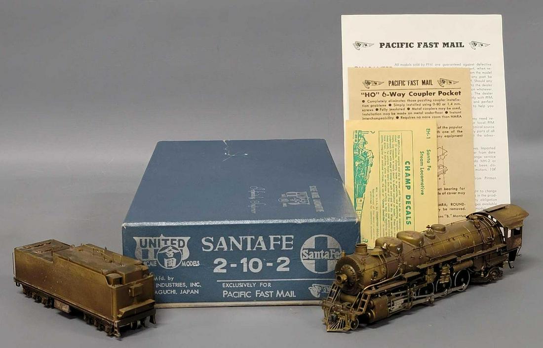 United Pfm Ho Scale Brass Santa Fe 2 10 2 Steam Locomotive In Ob