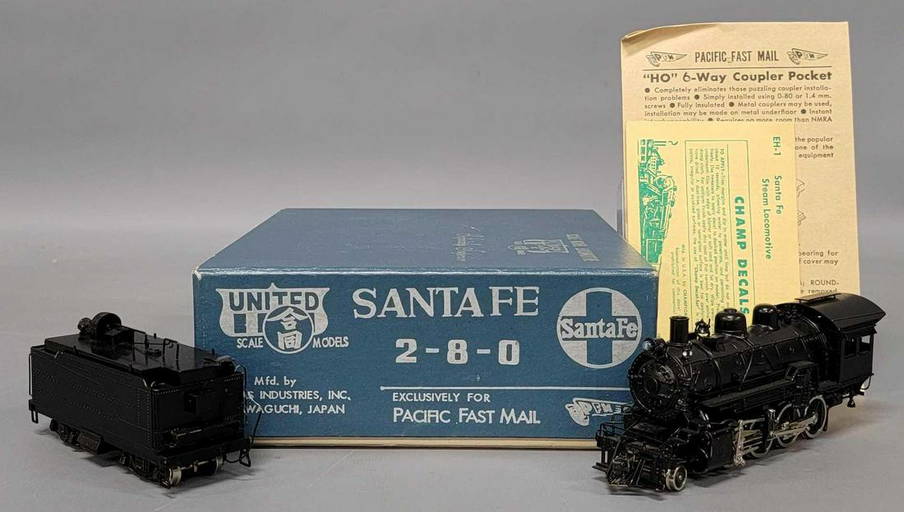 United Pfm Ho Scale Brass Santa Fe 2 8 0 Steam Locomotive In Original Box