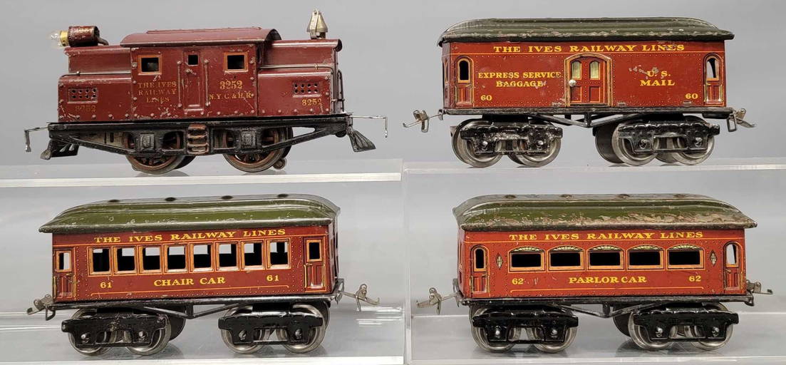 Ives O gauge 3252 electric locomotive with 60 61 62 passenger cars ...