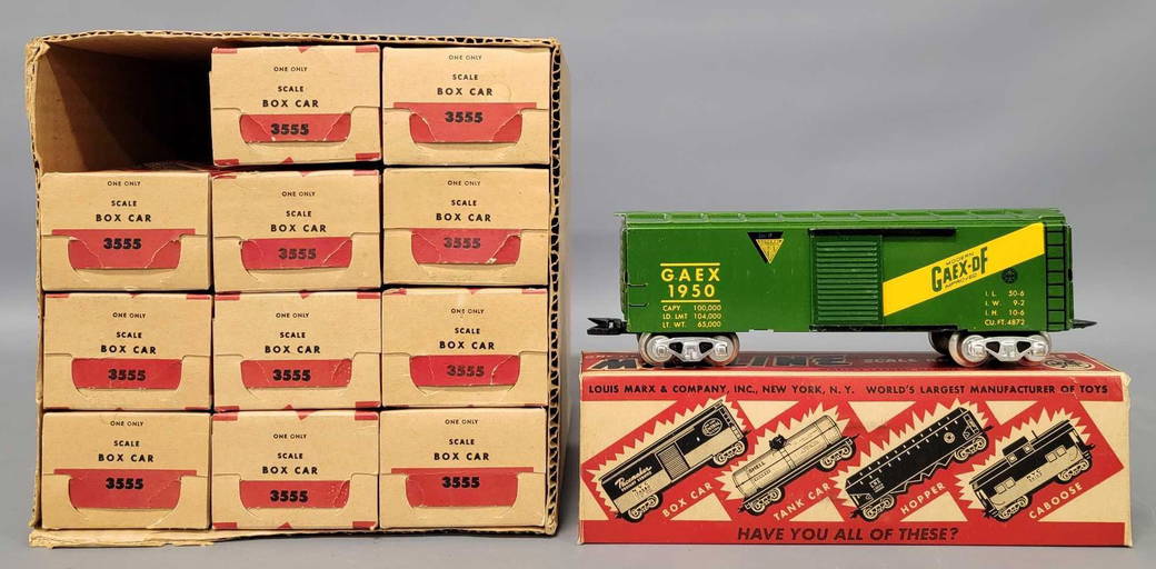 Entire case of NOS Marx 3555 GAEX 3/16 scale box cars in original boxes ...