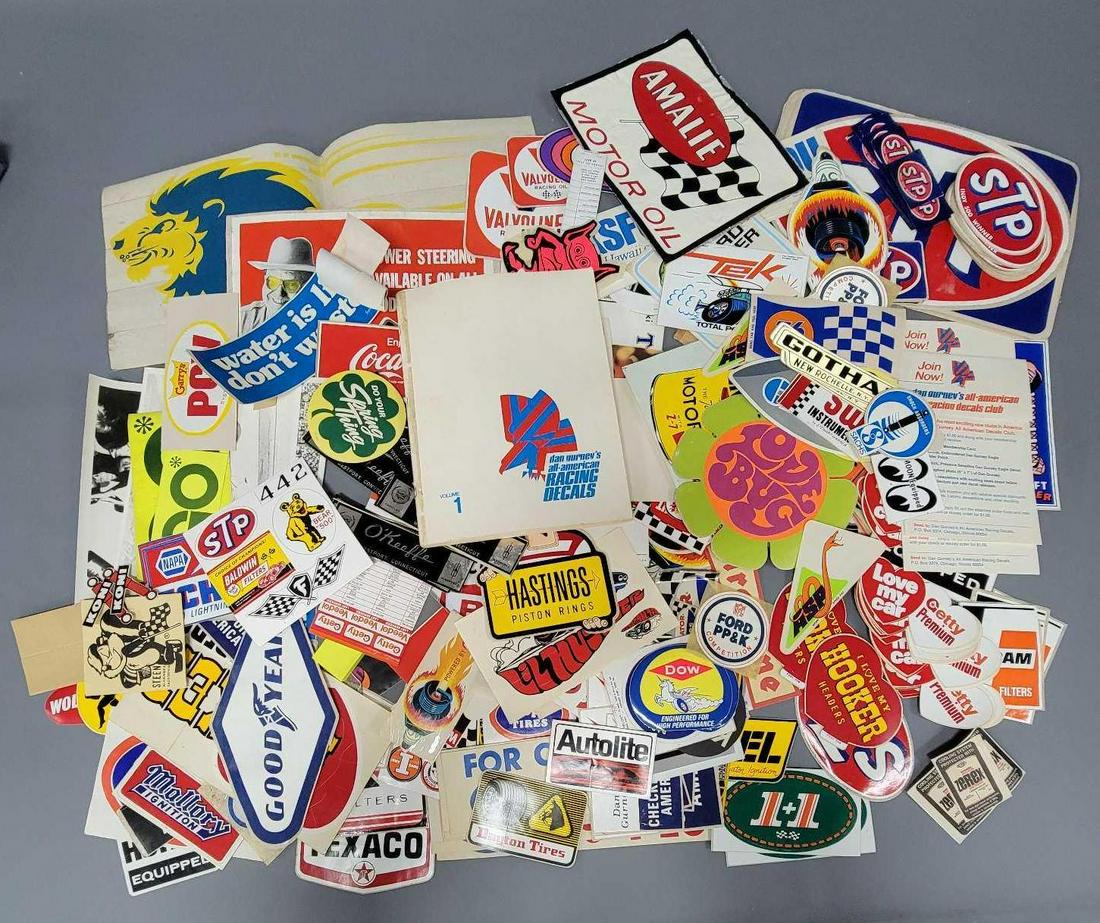 Huge Group Of 1960's And 70's Automobile Performance Parts Stickers