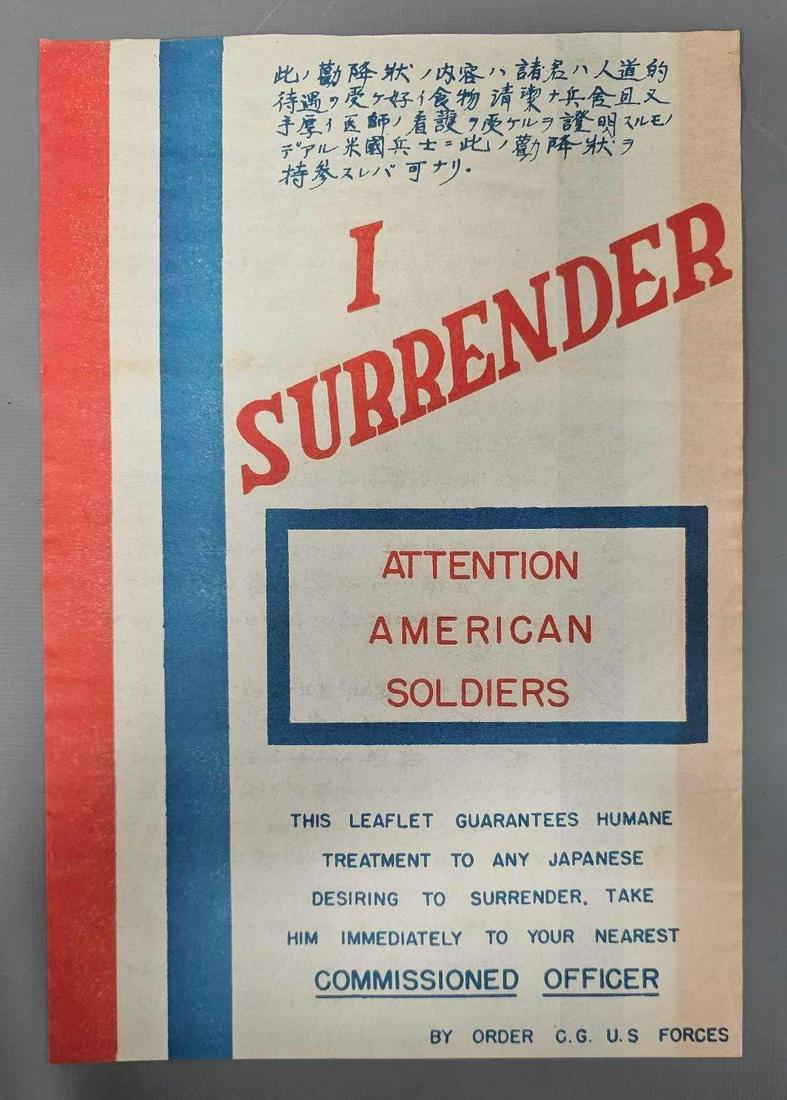Very Nice Wwii Japanese Surrender Leaflet C.g. Us Forces
