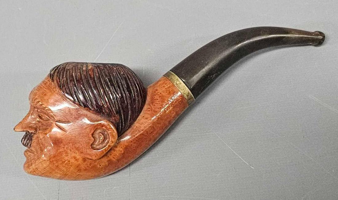 Wwii Nazi German Era Adolf Hitler Face Carved Wooden Tobacco Pipe