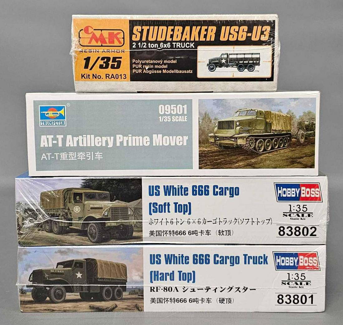 Four 1/35 Scale Us Army Truck Plastic Model Kits Auction