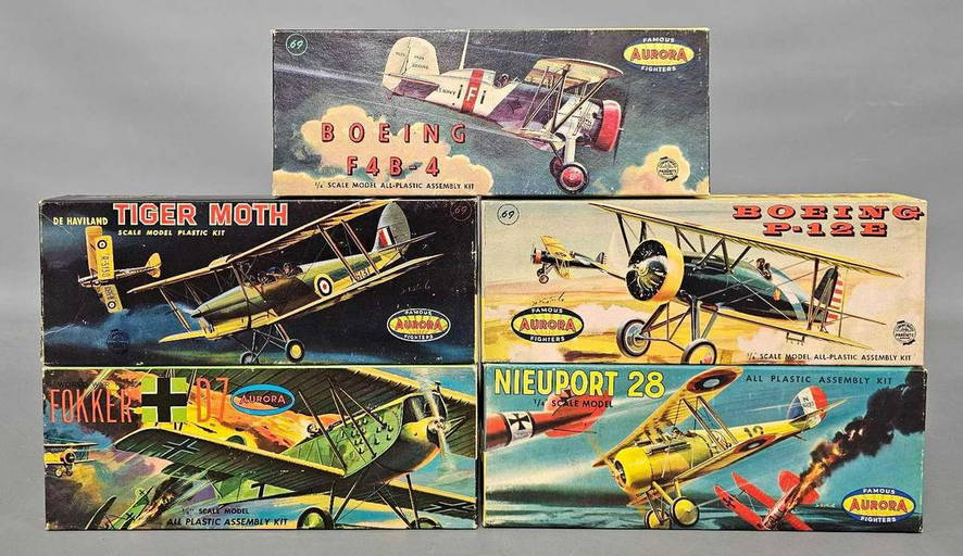 Four Mint Unbuilt Aurora Wwi Era Biplane Plastic Model Kits And One ...