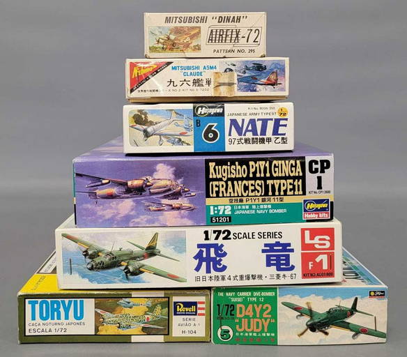Seven 1/72 Scale Unbuilt Japanese Ww Ii Prop Plane Model Kits